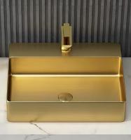 China Brushed Gold Countertop Stainless Steel Vessel Sinks With Faucet Hole for sale