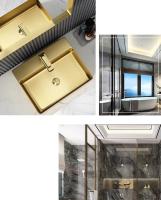 China Brushed Gold Countertop Stainless Steel Vessel Sinks With Faucet Hole for sale