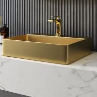 China Brushed Gold Countertop Stainless Steel Vessel Sinks With Faucet Hole for sale