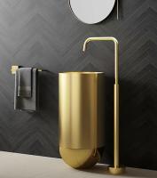 China SUS304 Free Standing Bathroom Basins , Brushed Finish Modern Round Pedestal Sink for sale