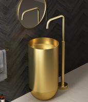 China SUS304 Free Standing Bathroom Basins , Brushed Finish Modern Round Pedestal Sink for sale
