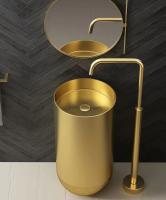 China SUS304 Free Standing Bathroom Basins , Brushed Finish Modern Round Pedestal Sink for sale
