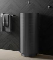 China Floor Standing Stainless Steel Pedestal Sink , Cylindrical Wash Basin Brushed Gold Color for sale