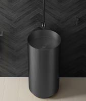 China Floor Standing Stainless Steel Pedestal Sink , Cylindrical Wash Basin Brushed Gold Color for sale