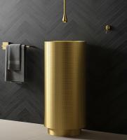 China Floor Standing Stainless Steel Pedestal Sink , Cylindrical Wash Basin Brushed Gold Color for sale