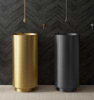 China Floor Standing Stainless Steel Pedestal Sink , Cylindrical Wash Basin Brushed Gold Color for sale