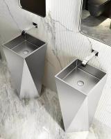 China Brushed Finish Irregular Stainless Steel Pedestal Sink Floor Standing For Bathroom for sale