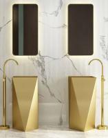 China Brushed Finish Irregular Stainless Steel Pedestal Sink Floor Standing For Bathroom for sale