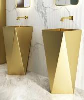 China Brushed Finish Irregular Stainless Steel Pedestal Sink Floor Standing For Bathroom for sale