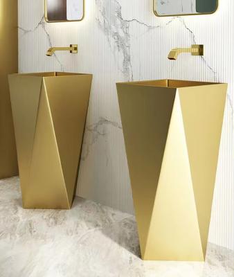 China Brushed Finish Irregular Stainless Steel Pedestal Sink Floor Standing For Bathroom for sale