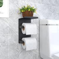 China SUS 304 Double Roll Toilet Paper Holder Matte Black Color Multipurpose for sale
