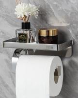 China Adhesive Stainless Steel Toilet Paper Dispenser With Shelf Polished Chrome Color for sale