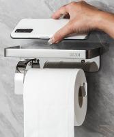 China Adhesive Stainless Steel Toilet Paper Dispenser With Shelf Polished Chrome Color for sale