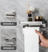 China Adhesive Stainless Steel Toilet Paper Dispenser With Shelf Polished Chrome Color for sale