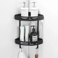 China SUS304 Wall Mounted Bathroom Corner Shelf Rustproof With Matte Black Baking Paint Finish for sale