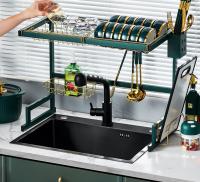 China Kitchen 25Inch Stainless Steel Dish Drying Rack Over Sink Green Gold 515mm Height for sale
