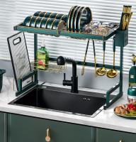 China Kitchen 25Inch Stainless Steel Dish Drying Rack Over Sink Green Gold 515mm Height for sale
