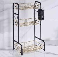 China 365x220x600mm Countertop Kitchen Rack 3 Tiers Black Gold Multifunctional For Spice for sale