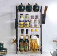China 365x220x600mm Countertop Kitchen Rack 3 Tiers Black Gold Multifunctional For Spice for sale