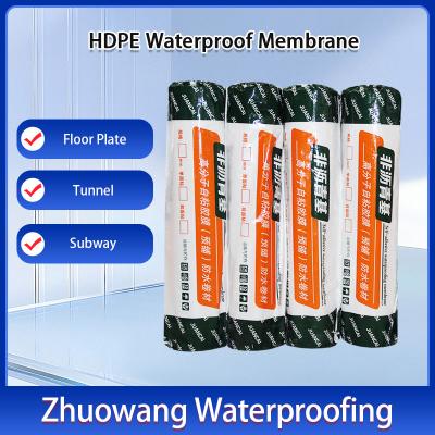 China Non Asphalt Based Self Adhesive HDPE Waterproofing Membrane 1.2mm for Trench Bottom Slabs for sale
