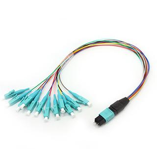 China 12 Core MPO LC Fanout 0.9mm Fiber Optic Patch Cable 33cm For MPO LC LGX Module Cassettes for sale