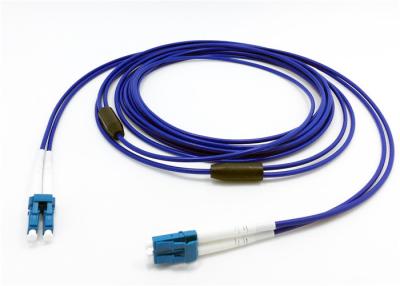 China OEM Armored Fiber Optic Patch Cord LC - LC SM Unitube Duplex 3.0mm Soft Helical Stainless Steel Tape PVC Blue jacket for sale