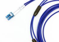 China OEM Armored Fiber Optic Patch Cord LC - LC SM Unitube Duplex 3.0mm Soft Helical Stainless Steel Tape PVC Blue jacket for sale