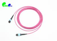 China 12F MTP-MTP Simplex Multi mode OM4 Trunk Fiber Patch Cord With Rose Red Cable for sale