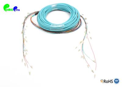 China OM3 24F pre-terminated  LC - LC  Fiber Optic Patch Cable 50 / 125μm LSZH  With fanout 0.9mm tail in staggered length for sale