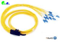 China 12F Ribbon Fanout 2.0mm Tail 9 / 125μm LC UPC Fiber Optic Pigtail With OS2 G652D SM LSZH Jacket Yellow for sale
