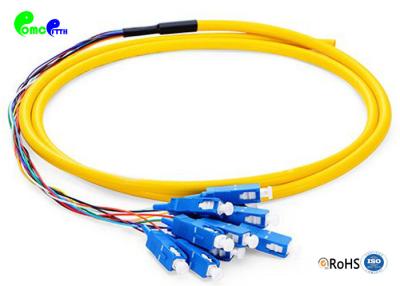 China 12 Cores SC UPC  Pre - terminated Fibre Optic Pigtail  G657A1 9 / 125μm Bunch fanout 0.9mm tail LSZH Jacket Yellow for sale