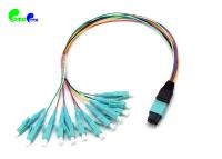 China OM3 12F MPO Trunk Cable  50 / 125μm MPO Male to LC UPC Fanout 0.9mm LSZH 0.3M Senko Low Insertion Loss for sale