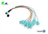 China MPO Trunk Cable OM3 24F MPO Male to LC UPC Fanout 0.9mm 50 / 125μm 0.3m Aque LSZH for sale