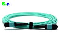 China OM3 12F MPO Trunk Cable Senko MPO female to MPO female 50 / 125um 3.0mm 5m LSZH Aque Low Insertion Loss for sale