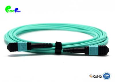 China OM3 12F 3.0mm MPO Trunk Cable MPO Female to MPO Female 50 / 125μm With LSZH Aqua 10M Polarity B MPO Fiber Cable for sale