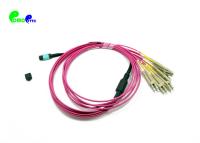 China MPO Trunk Cable OM4 12F MPO Female to LC UPC Pre - terminated Breakout 2.0mm 5M Type B LSZH Magenta for sale