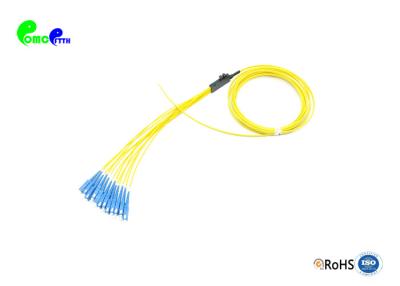 China LSZH Yellow Jacket Fiber Optic Pigtail 12F 9 / 125μM SC UPC Ribbon Fanout 2.0mm for sale