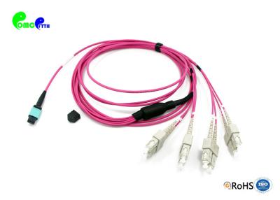 China 8F OM4 MPO Trunk Cable MPO Female to SC UPC 8F 50 / 125μm Fanout 2.0mm Magenta 5M Type B for sale