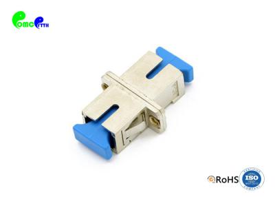 China SC SM UPC Simplex Metal Fiber Optic Adapter With Flange Blue Color Dust Cap for sale