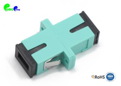 China Multimode OM3 SC Simplex 50 / 125μm Fiber Optic Adapter With Full Flange Aqua Plastic Body for sale