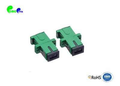 China SC APC SX Single Mode Fiber Optic Adapter With Auto-shutter Full Flange Green Ceramic Sleeve for sale