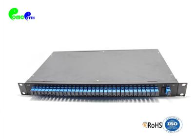 China Rack Mounted 9 / 125μm 1310nm 1*32 PLC Splitter With SC UPC Connector for sale