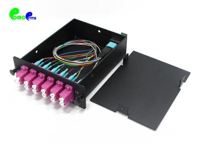 China MPO MTP Cassette Full Loaded 35cm MPO OM4 LC Cassette 12F Max With Black Color for sale