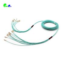 China Low loss Fiber Optic Patch Cables 12F LC - LC OM3 50/125 Breakout 2mm 10M patch cord  LSZH Aqua color for sale