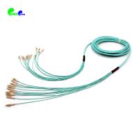 China Low loss Fiber Optic Patch Cables 12F LC - LC OM3 50/125 Breakout 2mm 10M patch cord  LSZH Aqua color for sale