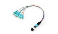 China 12 cores MTP ( male ) - LC  Fanout 0.9mm 30cm OM3 10G - 100G for MTP-LC cassette & Patch panel for sale