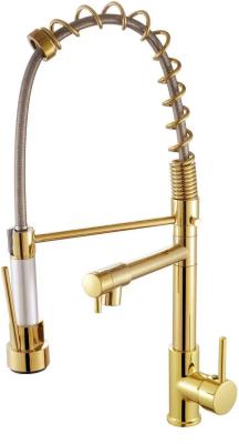 China Smooth And Minimalist Gold Pull Out Kitchen Tap Ceramic Valve Core Zinc Material for sale