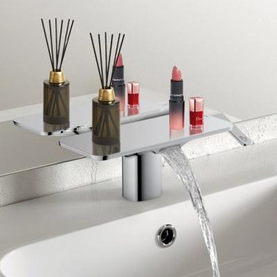 China Luxury Brass Bathroom Storage Hot And Cold Single Handle Faucet Polished for sale