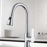 China Silver Kitchen Sink Faucet Button Switch Pull Down Cleaning Without Dead Ends for sale