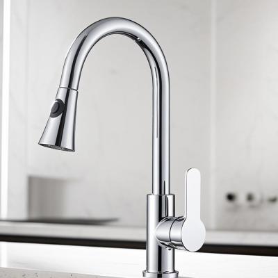 China Silver Kitchen Sink Faucet Button Switch Pull Down Cleaning Without Dead Ends for sale